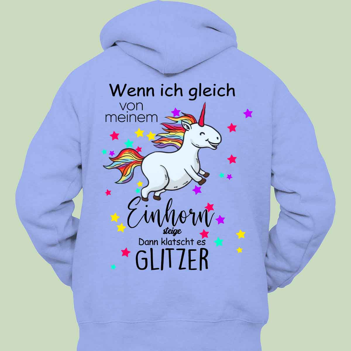 Klatscht Glitzer Einhorn - Hoodie Unisex Rückendruck